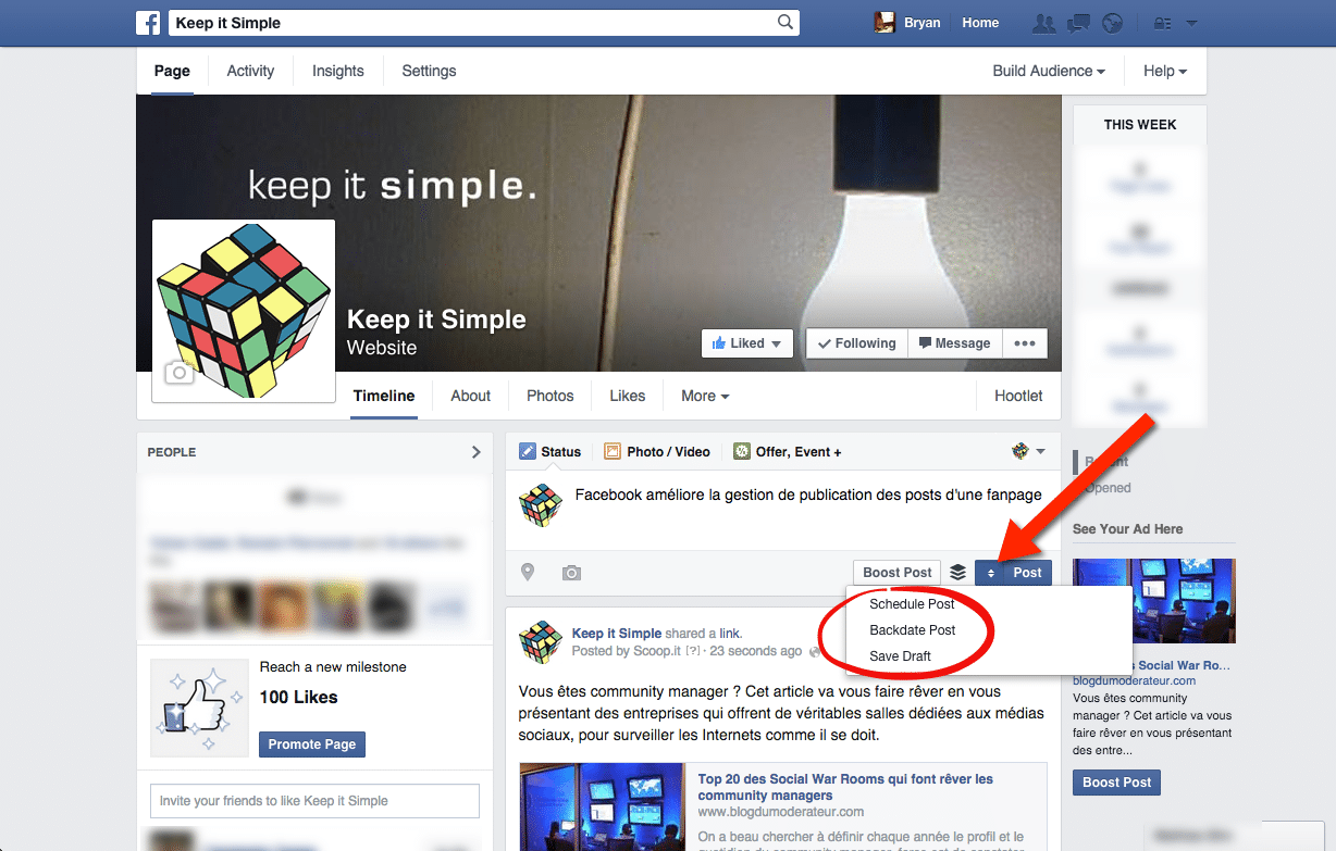 Facebook améliore la gestion de publication des posts d'une fanpage ...
